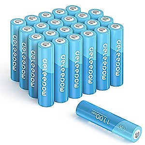 Deleepow Rechargeable AAA Batteries 1100mAh 1.2V Nimh AAA Rechargeable Batteries 24-Pack 1200 Cycles(Only Battery)