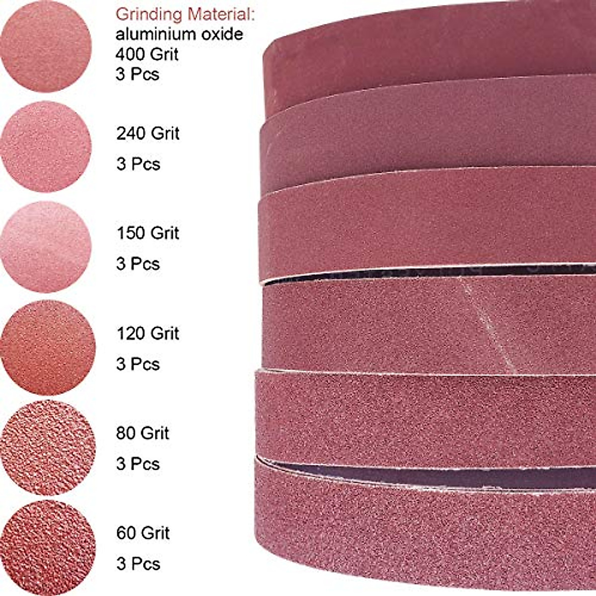 Sackorange 18 Pack 1-1/2 x 30 Inch Sanding Belts For Pipe Tube Polisher Sander- 3 Each of 60 80 120 150 240 400 Grit Aluminum Oxide Sander Belts (1-1/2" x 30")