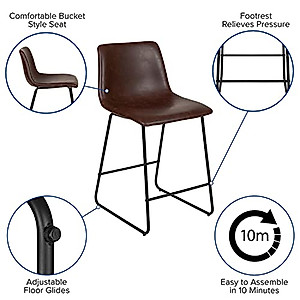 Flash Furniture Reagan 24 inch LeatherSoft Counter Height Barstools in Dark Brown, Set of 2