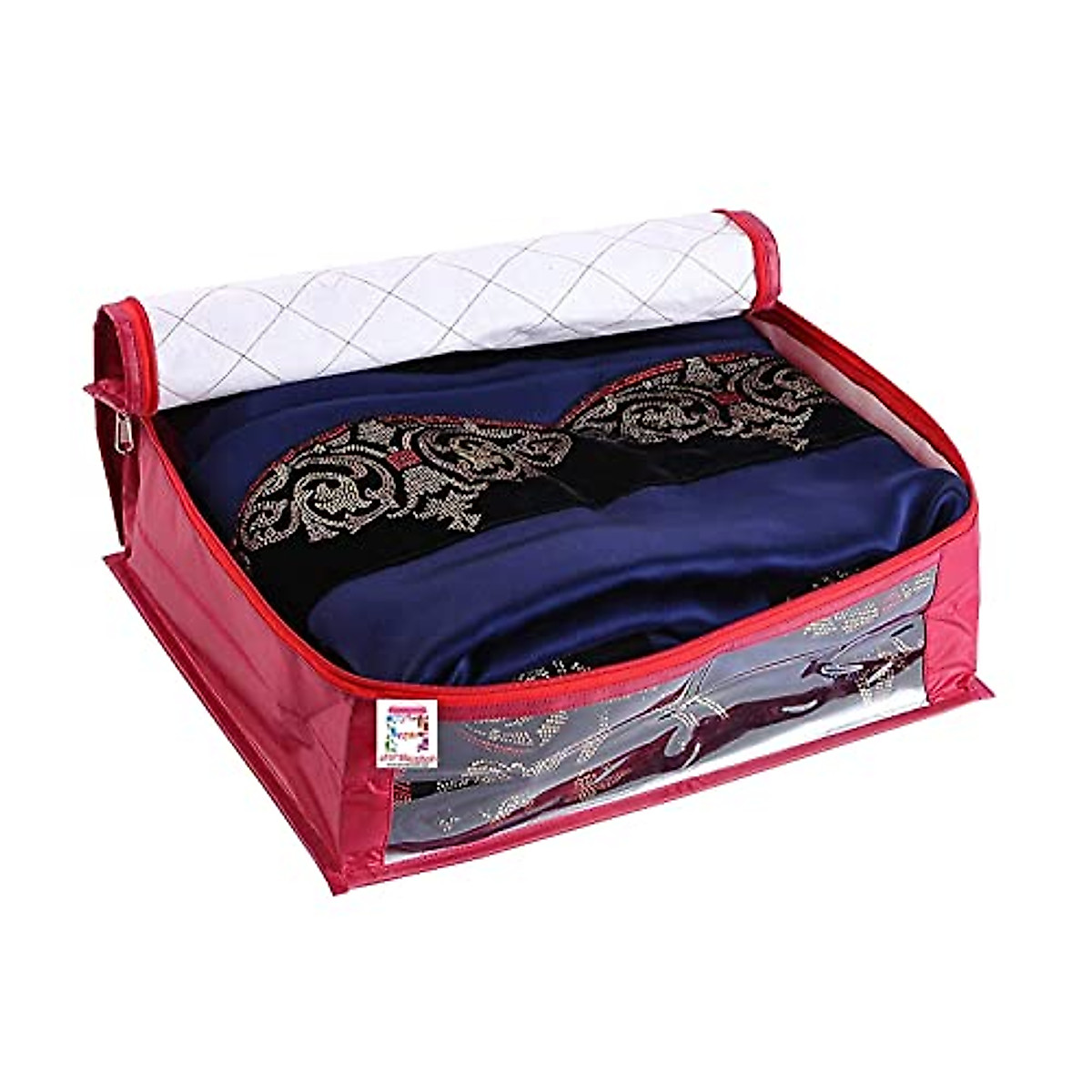 atorakushon Fabric Foldable Saree Covers Garments Clothes Storage Bag Wardrobe Organizers With Double Zip Lock For Lehenga Suit Dress Accessories 4 Pieces Maroon