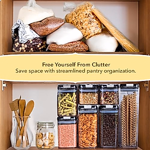 Simply Gourmet Food Storage Containers for Kitchen Organization - Pack of 6 （1.2L/5 Cups） BPA-Free Airtight Organizers for Flour, Sugar, Coffee & More - Includes Label & Marker