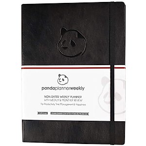 Panda Planner Undated Weekly Planner - 12 Month Organization - Productivity & Happiness - Journal - Daily Gratitude - Bonus Monthly Agenda - Black - Softcover