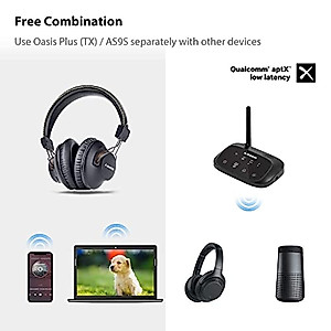 Avantree HT5009 & Audition, Bundle - Wireless Over-Ear Headphones for TV Sharing (2 Pack) & a Bluetooth Transmitter with Bypass for Digital Optical, RCA, 3.5mm AUX Port TVs, No Audio Delay, Long Range
