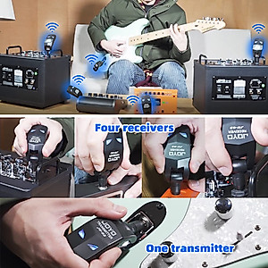 JOYO 2.4GHz Wireless Guitar System 4 Channels Rechargeable Audio Wireless Transmitter Receiver for Guitar Bass Electric Instruments (JW-03)