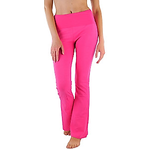 ToBeInStyle Women's Premium Fold Over Yoga Flare Pants - Fuchsia - X-Large