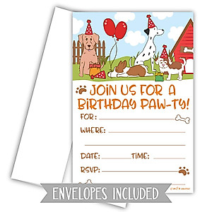 Puppy Dog Birthday Party Invitations (20 Count) With Envelopes