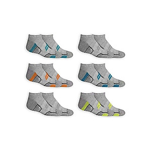 Fruit of the Loom Boys' 6 Pack No Show Eveyday Active Socks (Large (Shoe Size: 3-9), Grey)