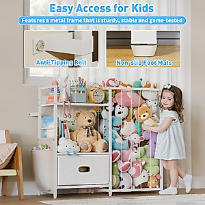 Metal Stuffed Animal Storage Toy Organizer - Kids Toy Storage Organizer with Toy Box, Stuffed Animal Zoo Storage with Bins, Toy Shelf Organizer Storage for Kids Room Playroom Nursery Bedroom (White)