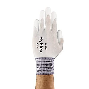 Ansell HyFlex 11-600 Nylon Polyurethane Glove, Gray Polyurethane Coating, Knit Wrist Cuff, Large, Size 9 (Pack of 12 Pairs)