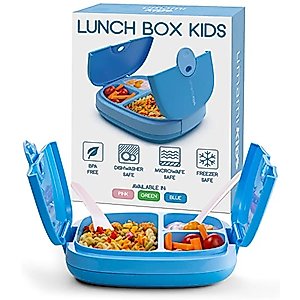 Umami Bento Lunch Box KIDS with Cutlery, Leak-Proof, Easy to Clean, 3 Compartments Bento Box for Kids, Ideal Portion Sizes for Ages 4 to 12, for Boys & Girls, Microwave, Dishwasher & Safe, BPA-Free