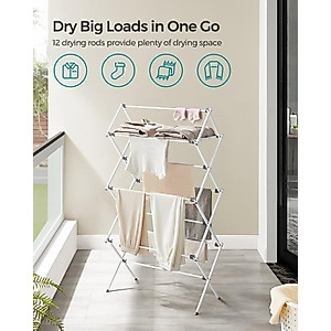 SONGMICS Foldable Clothes Drying Rack, Laundry Drying Rack, Clothes Airer, Steel Frame, 14.6 x 29.5 x 53.2 Inches, Easy Assembly, Indoor Outdoor Use, White ULLR770W01