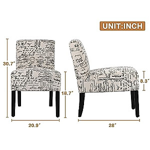 Small Bedroom Chair, Accent Chairs Set of 2, Side Chairs for Living Room, Armless Accent Chair for Bedroom, Modern Slipper Chair with Solid Rubber Wood Legs, White Accent Office Chair for Adults Kids