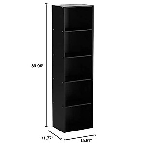 Hodedah Import 5 Shelf Bookcase, Black