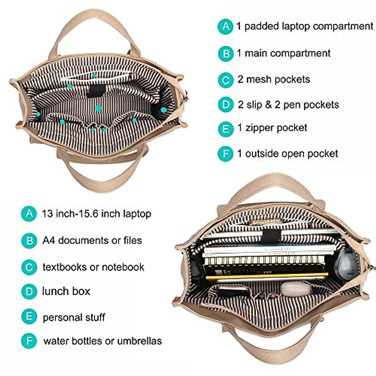 Women’s Vegan Leather Tote Bag 15.6 Inch Laptop Bag with Compartment Large Handbag Purse