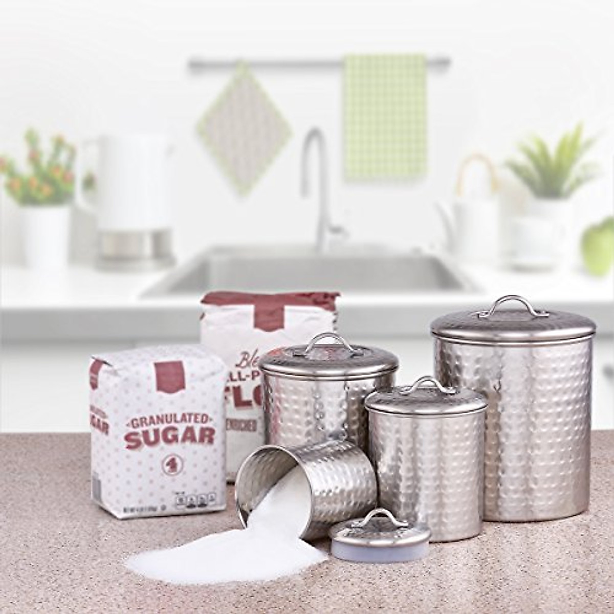 Old Dutch 4 Piece Hammered Brushed Nickel Canister Set