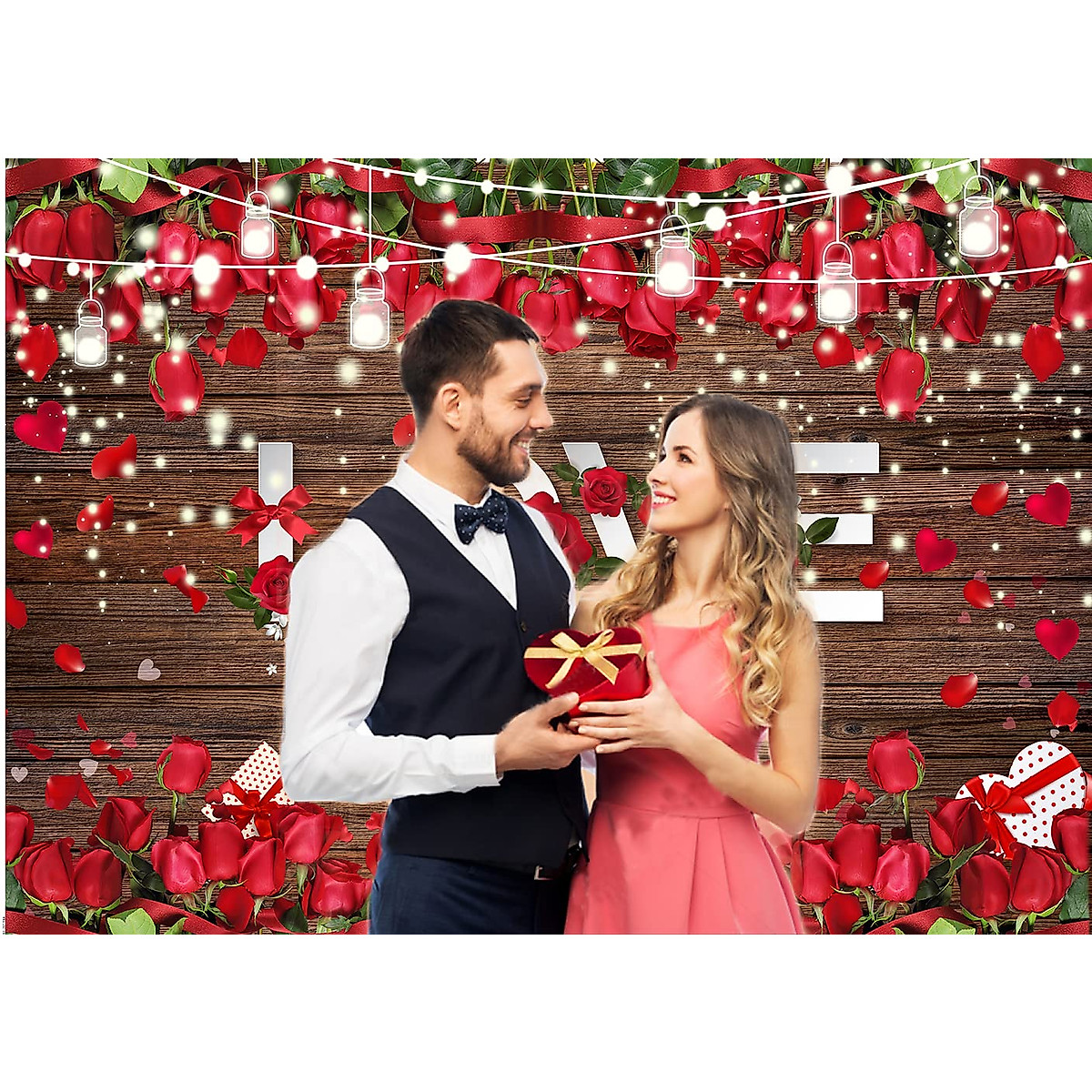 CHAIYA 7X5ft Mother's Day Backdrop Valentine Day Brown Wood Flower Love Heart Background Wedding Bridal Shower Party Decor Banner Valentine's Day Party Decoration CY-257