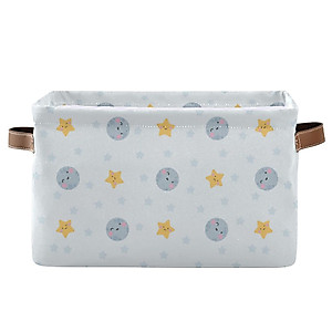 KEEPREAL Cute Moon Stars Storage Basket Bin, Large Cube Storage Box Canvas Collapsible Storage Organizer for Home Office Closet - 15 L x 11 W x 9.5 H