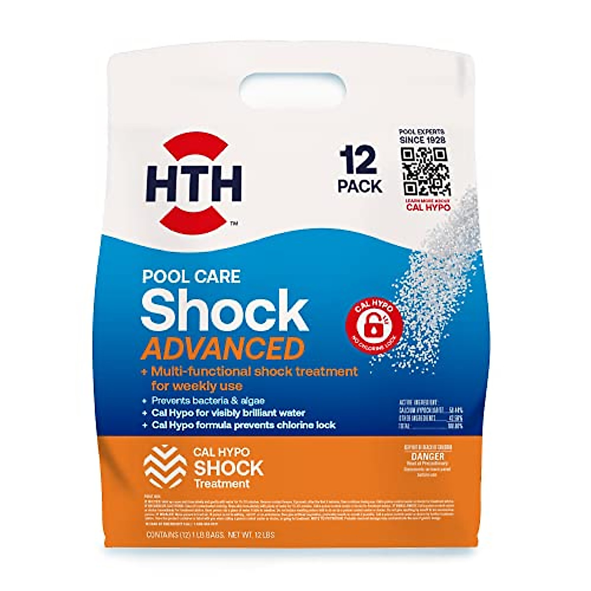 HTH 52026 Super Shock Treatment Swimming Pool Chlorine Cleaner, 1 lb (Pack of 12) & Pool Care Shock Advanced, Swimming Pool Chemical Prevents Bacteria & Algae, Cal Hypo Formula, 1 lb (Pack of 12)
