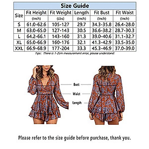 Relipop Women's Jumpsuit Floral Print V Neck Baggy Sleeve Waist Tie Double Layer Ruffle Hem Short Mini Dress Romper