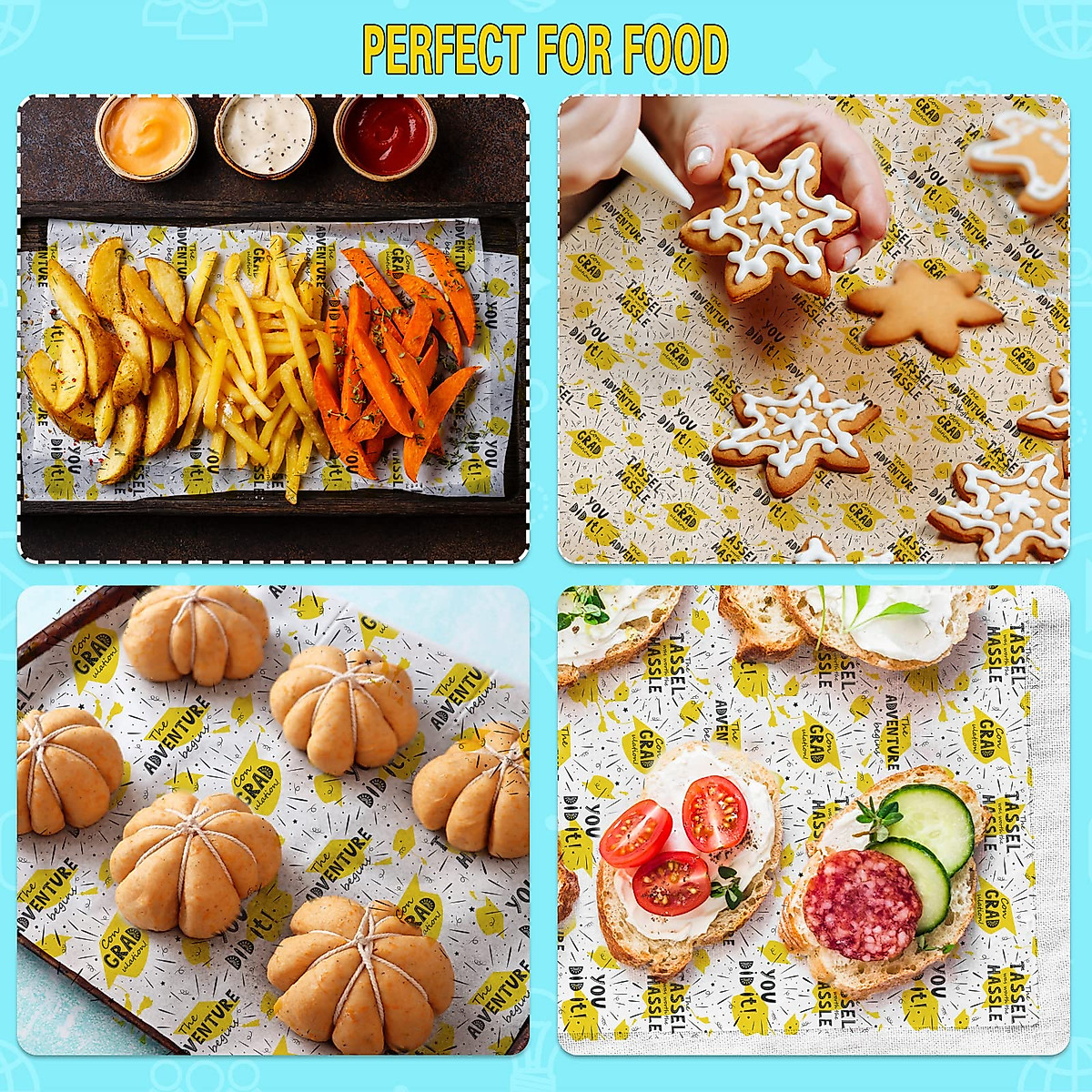 KKBES 100 PCS Graduation Wax Paper Sheets, Graduation Candy Wrappers, Graduation Party Supplies for Gift Wrapping Candy Fast Food Baking, 2 Sizes