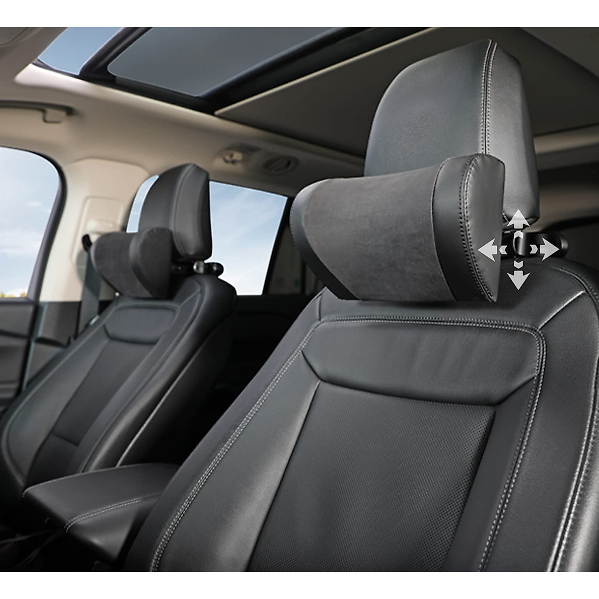 SiegenPro Car Seat Headrest Pillow Adjustable in 4 Directions Car Neck Pillow Memory Foam with Seat Back Hooks and Adjustable Headrest Phone Tablet Car Mount Holder