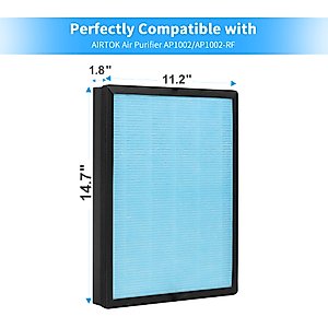GoKBNY 2-Pack AP1002 True HEPA Replacement Filter Compatible with AIR TOK AP1002 Purifier, Part # AP1002-RF, 3-in-1 H13 True HEPA Filters
