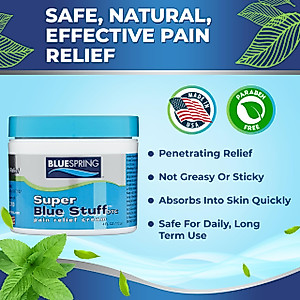 BLUESPRING Pain Relief Cream- Super Blue Stuff with Emu Oil, Arnica, Provides Maximum Arthritis Pain Relief- Anti Inflammatory Cream Goes Deep into the Skin- Great Muscle Rub and Relaxer Cream - 4 oz