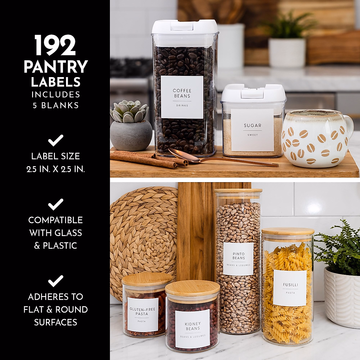 Pantry and Spice Container Labels Combo Pack: 2 in 1 Set of 339 Minimalist Spice Jar & Pantry Stickers for Kitchen Organization, Preprinted Waterproof Food Seasoning Storage Canister Organizing Label