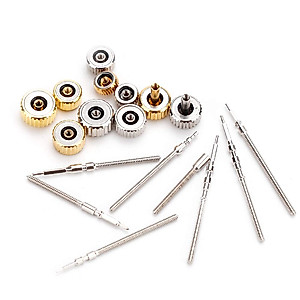 Watch Crown and Stem Set, Stainless Steel Watch Crown Spring Spare Parts Assorted Kit Watch Repair Tool Replacement Accessories with Storage Box, for Watchmaker Watch Repairing