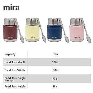 MIRA Lunch, Food Jar - Vacuum Insulated Stainless Steel Lunch Thermos with Portable Folding Spoon - 15 oz (450 ml) - Hawaiian Blue
