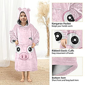 Kigai Happy Pig Wearable Blanket Hoodie,Double-Layer Flannel Soft Warm Sweatshirt Blanket for Men Women Kids