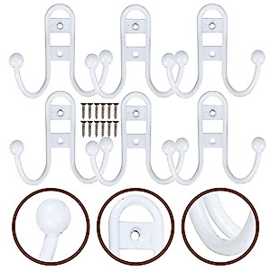 Zerodeko 6pcs Metal Wall Hooks Towel Hooks Coat Hook Robe Hook Vintage Hooks Coat Hook Door Hangers Clothes Cabinet Closet Sponges Wall Hook for Bathroom Bedroom Kitchen White