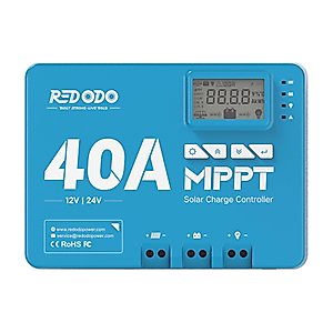Redodo 40 Amp MPPT 12V/24V DC Input Solar Charge Controller with Built-in Bluetooth Module, Parameter Adjustable LCD Display LED Indicators