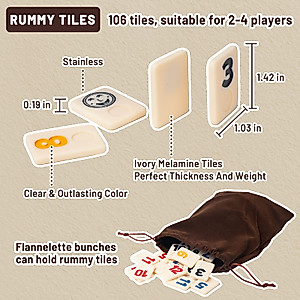 Extguds Deluxe Rummy Cube Game Set, 106 Tiles Rummy Cube Game,Classic Wooden Rummy Game,with 4 Handmade Wooden Racks, Portable Canvas Bag, Rummy Tiles Travel Set for Family Classic Board Games