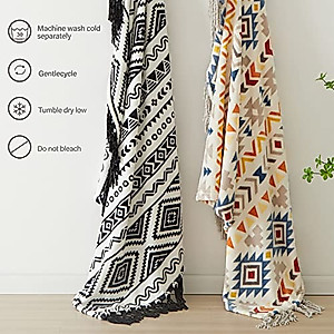 CASAAGUSTO Boho Throw Blanket - Black and White Decorative Blankets with Tassel, Printed Flannel Bohemian Throw Blanket for Chair, Bed, Sofa, Couch(50 * 60, Black and White)