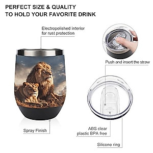 WYUSPGK 304 Stainless Steel Insulated Cup, Two Lions Print Smooth Rim, Durable & Reusable - Perfect for Office, Home, And Travel