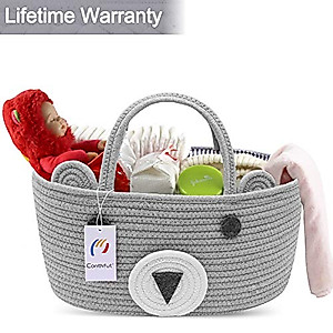 Conthfut Baby Diaper Caddy Organizer 100% Cotton Canvas Stylish Rope Nursery Storage Bin Portable Tote Bag & Car Organizer For Changing Table- Top Baby Shower Basket (Gray)