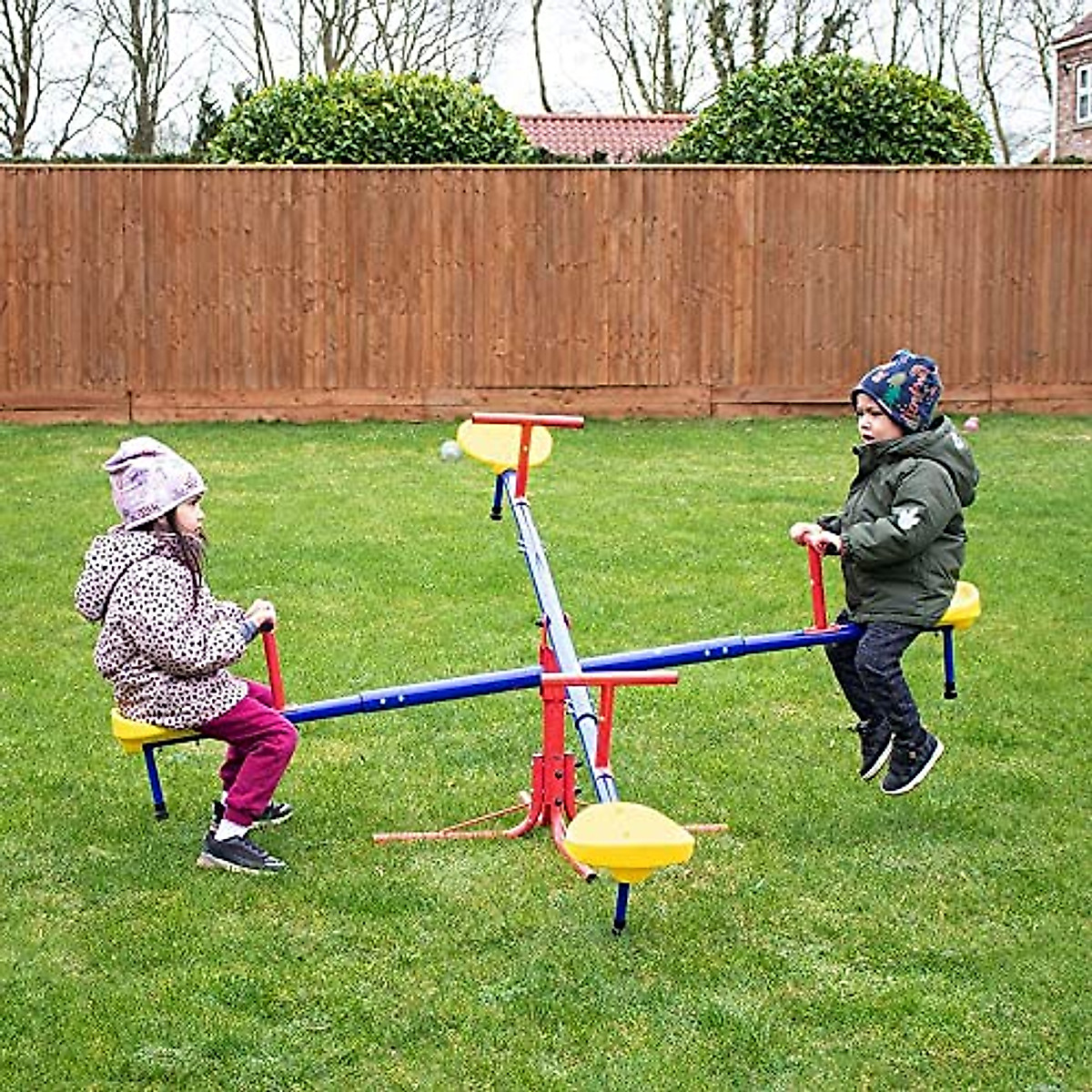 Outsunny Teeter Totter 4 Seat Outdoor Seesaw for Backyard Multiple Kids Playground Equipment Active Play
