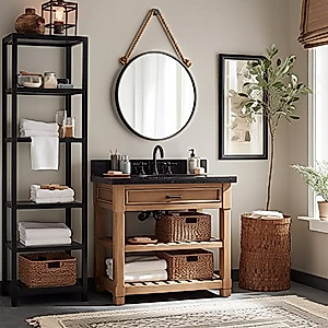 Barnyard Designs 26" Coastal Round Mirror with Hanging Rope - Mount Included - Nautical Rope Mirror for Bathroom Wall, Living Room or Entry Space - Coastal Home Decor, Beach House Wall Decor