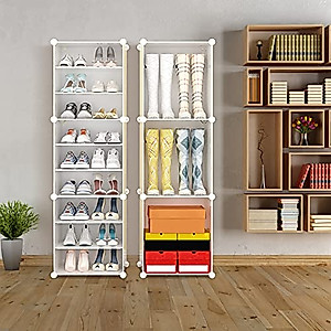 Portable Shoe Rack Organizer 12 Tier DIY Shoe Cabinet, 72 Pair White Plastic Stackable Closet Shoe Box Storage Cabinet for Entryway, Bedroom and Hallway Shoe Cabinet w/Doors