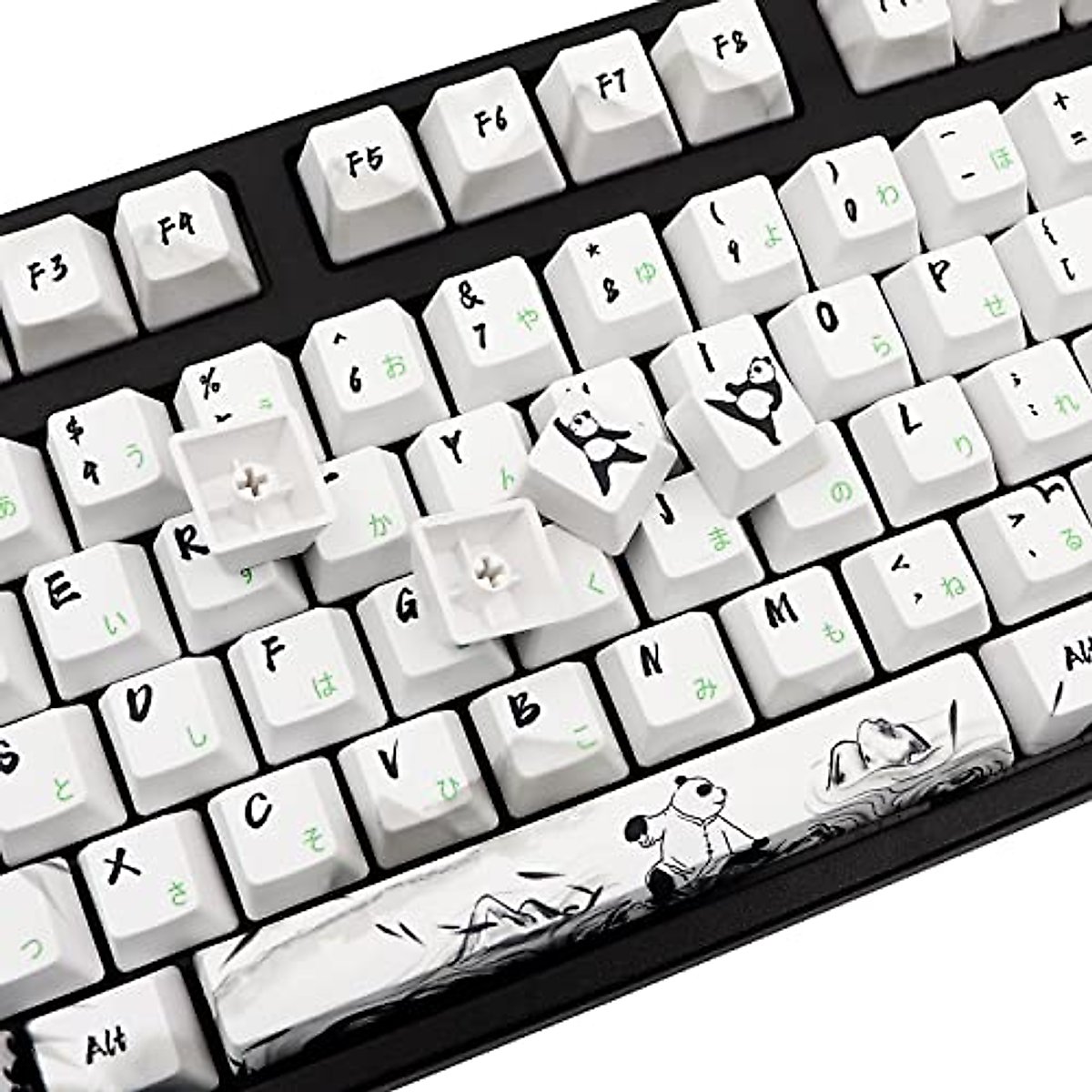 JSJT Custom Keycaps 110 Keys Panda Keycaps PBT Dye Sublimation Japanese Keycaps OEM Profile Keycaps with Keycap Puller for Cherry MX Switch 104/87/71/61 60 Percent Mechanical Keyboard