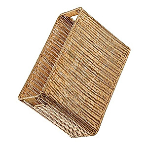PATKAW Toilet Paper Baskets Farmhouse Wicker File Basket Magazine Holder Woven Storage Basket Rectangular Magazine Rack Desk Shelf for Home Office Living Room 38X15X26cm Magazine Storage Basket