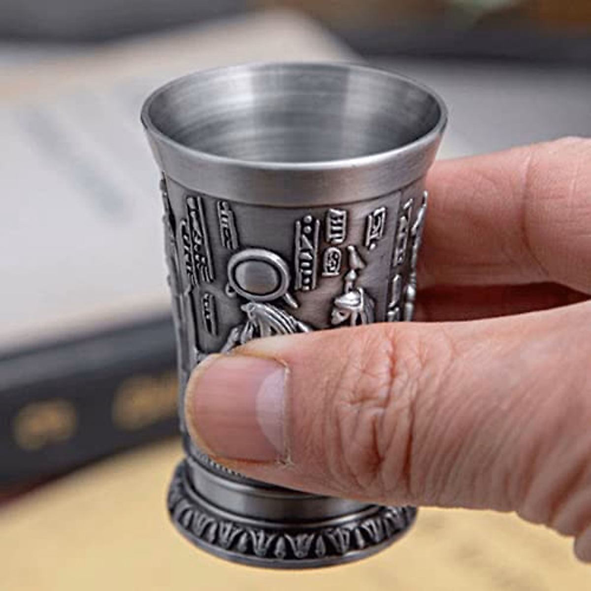 Mini Shot, Hand Embossed Elegant Vintage Unique Refined Whiskey Shot Glass for Bar(Ancient tin)