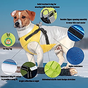 Dog Winter Coat, Padded Vest Dog Jacket - Reflective and Warm Zip Up Dog Vest Interlayer Cotton Jacket with Harness - Waterproof Dog Winter Clothes, Snowproof Dog Vest for Small and Medium Dogs