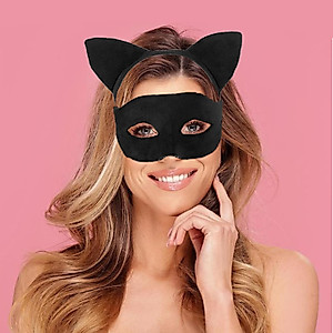 Halloween Black Cat Costume Set for Women, Cat Ear Headband Tail with Black Cat Mask Masquerade Halloween Cat Costume Accessory