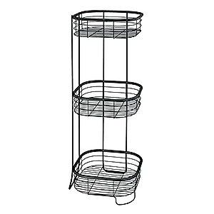 mDesign Square Metal Bathroom Shelf Unit - Free Standing Vertical Storage for Organizing and Storing Hand Towels, Body Lotion, Facial Tissues, Bath Salts - 3 Shelves, Steel Wire - Matte Black