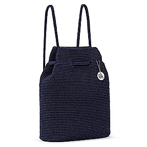 The Sak Crochet Craze Dylan Backpack, Large Lightweight Bag with Dual Straps, Denim
