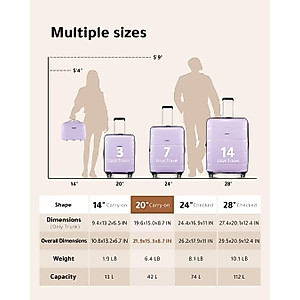 LUGGEX Carry on Luggage with Spinner Wheels, Lightweight Suitcase 2 Piece, Expandable (Purple, 14/20)