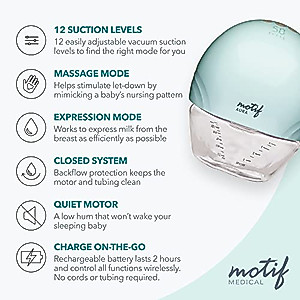 Motif Medical Aura Hands Free Portable Breast Pump, Wearable Double Breast Pump - Lightweight, Wireless, Battery Operated,12 Suction Levels, Holds 4+ oz, Pairs with App
