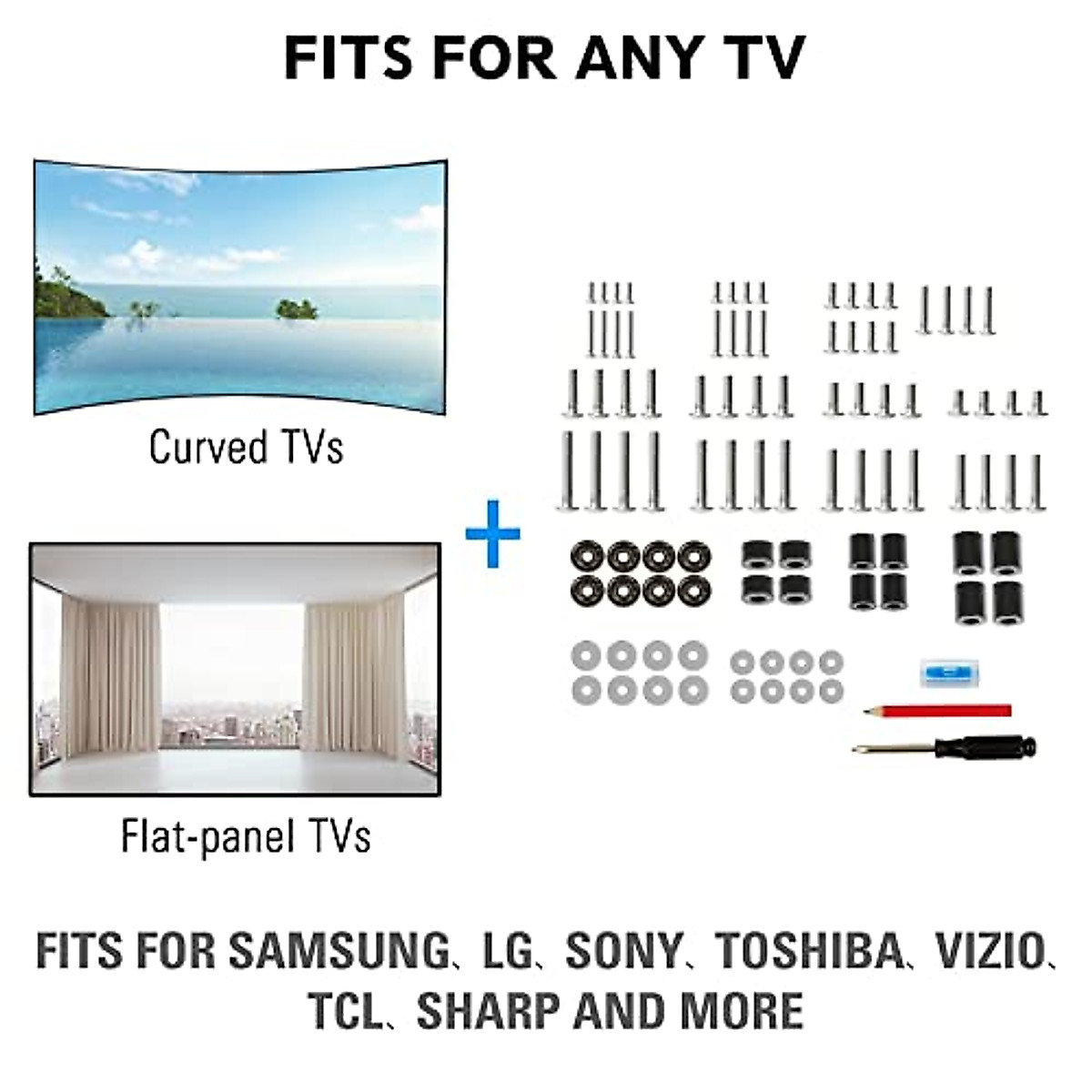 Mounting Dream Universal TV Mounting Hardware TV Wall Mounts Hardware Kit Fits All TVs, Screw for TV Mount with M4, M5, M6, M8 TV Screws, Spacers and Washers for Samsung TV up to 82 inch MD5756